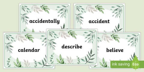 Year 1 Common Exception Words on Botanical-Themed Display Posters