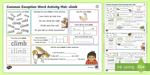 Year 2 Common Exception Word Activity Mat Pack 1 - y2, ks1, Morning ...