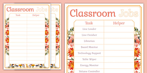 Botanical Wildflower Themed Class Duties Display Poster