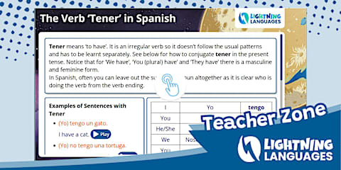 Spanish Grammar: Verb 'Tener' (To have) Interactive Matching Activity