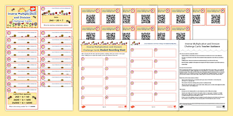 Inverse Multiplication and Division Challenge Cards with QR Codes
