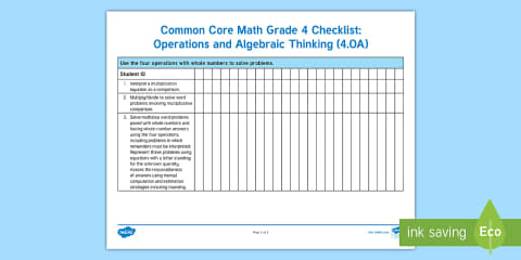 Fourth Grade I Can Statements: Common Core Student Checklist