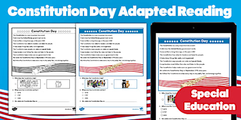 Bill of Rights Adapted Reading Comprehension Worksheet for Special ...