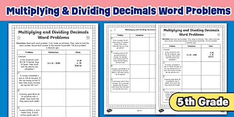 Fifth Grade Multiplying and Dividing Decimals Worksheet