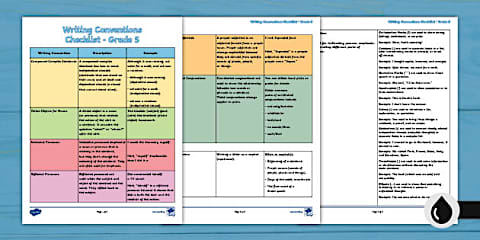 Writing Conventions Test Sheet - Grade 5