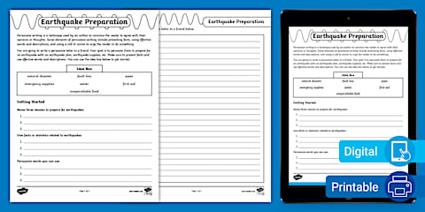 Earthquake Drill Reflection Worksheet for 3rd-5th Grade