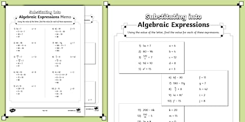 Practicing Substitution into Algebraic Expressions Activity Sheet
