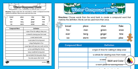 Compound Words Read and Write the Room Worksheet for K-2nd Grade