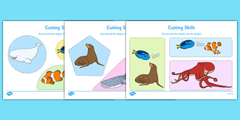 Sea Animals Cutting Skills Worksheet
