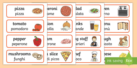 Pizza parlour role play word cards French