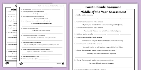Fourth Grade Beginning of the Year ELA Grammar Assessment