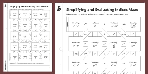 Year 7 - Year 10 Maths Laws of Indices Worksheet - Beyond