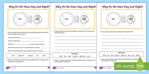 First Grade Day and Night Reading Comprehension Worksheet