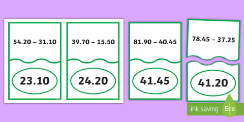Decimal Number Addition Matching Cards