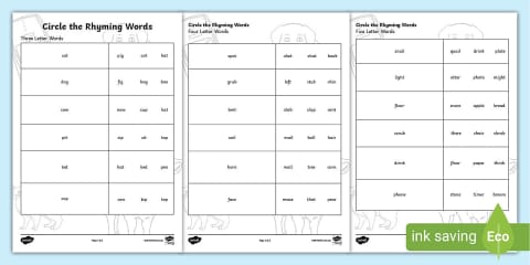 Rhyming Words Home Learning Worksheet