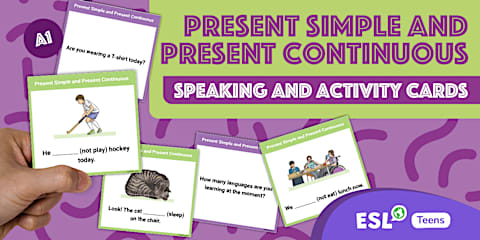 ESL Present Simple vs Present Continuous Cards [Kids, A1]