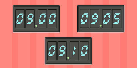 Digital Time Display Posters 15 Minute Intervals