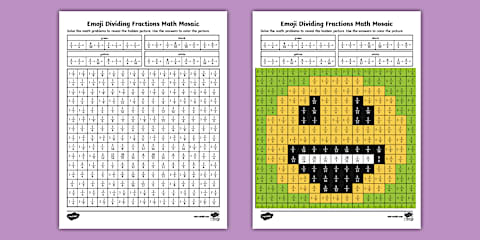 Emoji Multiplying Fractions Math Mosaic for 3rd-5th Grade