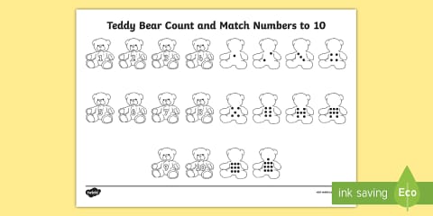 Teddy Bear Count and Match Numbers to 20 Worksheet