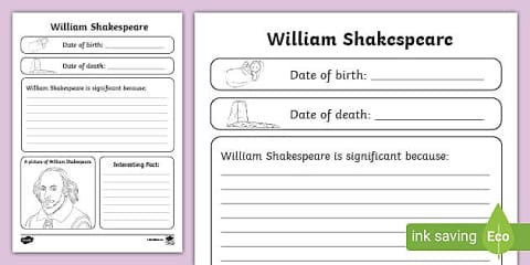KS2 William Shakespeare Cut and Stick Sequencing Activity