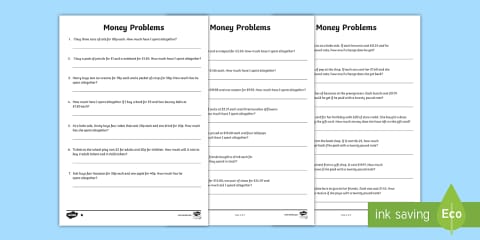 Year 4 Maths Money Problems Activity Sheet