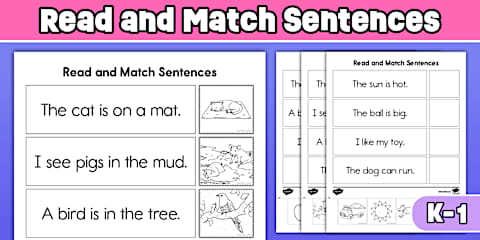 Winter Read and Match Sentences Cut and Paste Worksheets for K-1st Grade