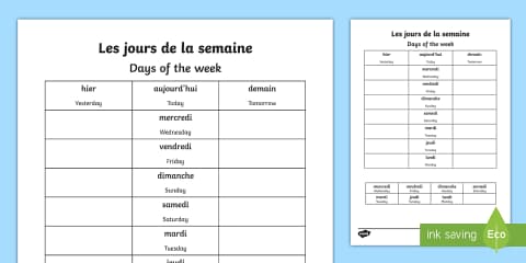 French Vocabulary: Days and Months