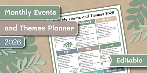 Monthly Events Calendar Early Learning and Childcare 2026