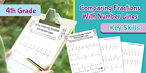Fourth Grade Comparing Fractions With Number Lines Worksheet