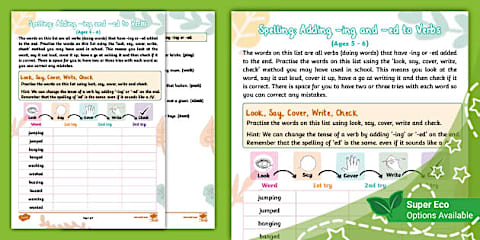 Spelling Practice: Adding -ing and -ed to Verbs Activity (Ages 5 - 6)