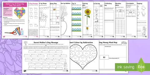 Mother's Day Addition and Subtraction Secret Message Worksheet