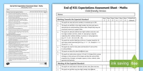 KS1 Maths Teacher Assessment Framework (TAF) Exemplification Checklist