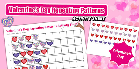 Valentine's Day Complete the Pattern Worksheet