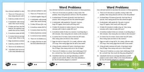 Two-Step Maths Word Problems Differentiated Worksheet