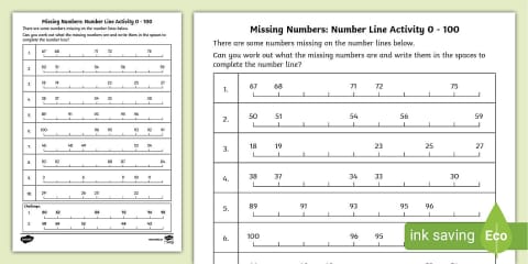 Missing Numbers to 100 Worksheet
