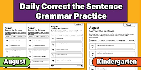 Kindergarten September Daily Correct the Sentence Grammar Practice