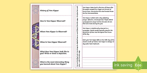 Fifth Grade Yom Kippur Reading Passage Comprehension Worksheet