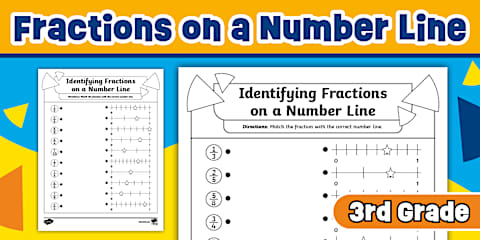 Third Grade Identifying Fractions on a Number Line Matching Worksheet