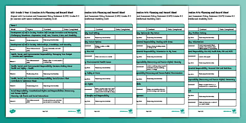 SID: Grade 1 Year 1 Creative Arts Planning and Record Sheet