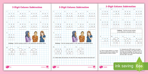 3-Digit Column Subtraction Worksheets