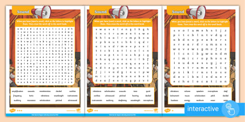Sound and Waves Science Word Search for K-2nd Grade