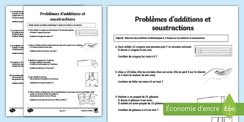 Cartes de problèmes mathématiques : Les additions et soustractions ...