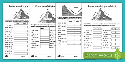 Calcul mintal – Fișe de lucru cu adunări și scăderi în concentrul 0-100