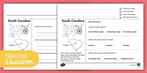 All About South Carolina Research Worksheet for 3rd-5th Grade