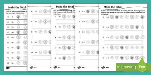 Different Coin Combination to $1 Worksheet