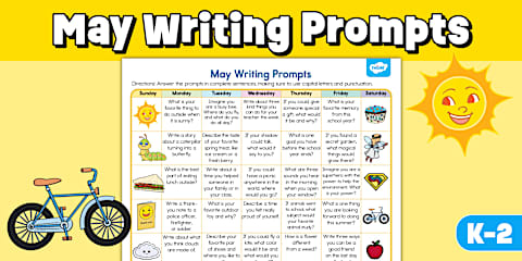 June Writing Prompt Calendar for K-2nd Grade
