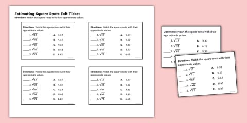 Eighth Grade Estimating Square Roots Matching Game