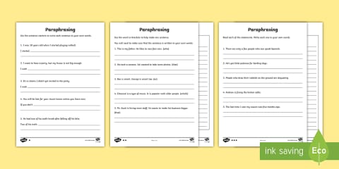 Paraphrasing Practice Worksheet