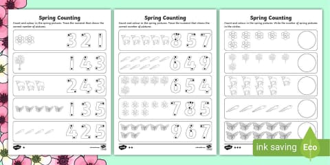Spring Themed Cut and Stick Number Ordering Sheets 1-10