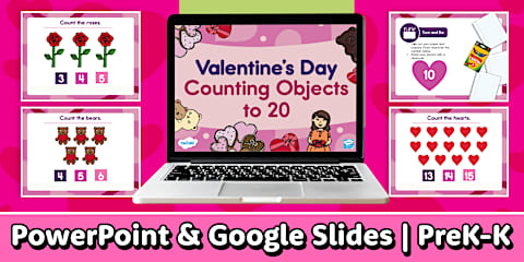 Valentine's Day: Counting Objects to 20 PowerPoint & Google Slides for ...